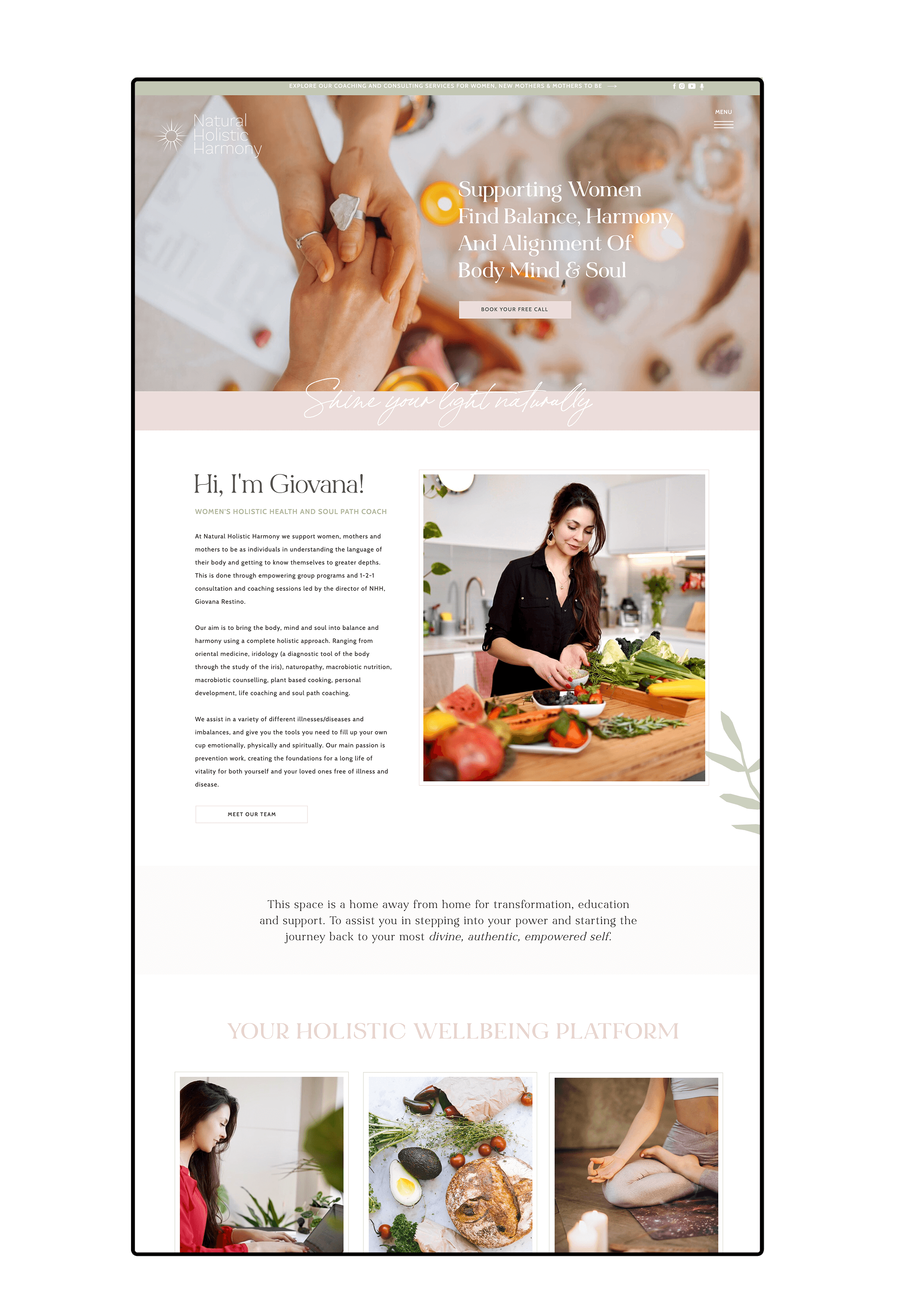 Health Coach Website - Natural Holistic Harmony | createwithdanielle.com