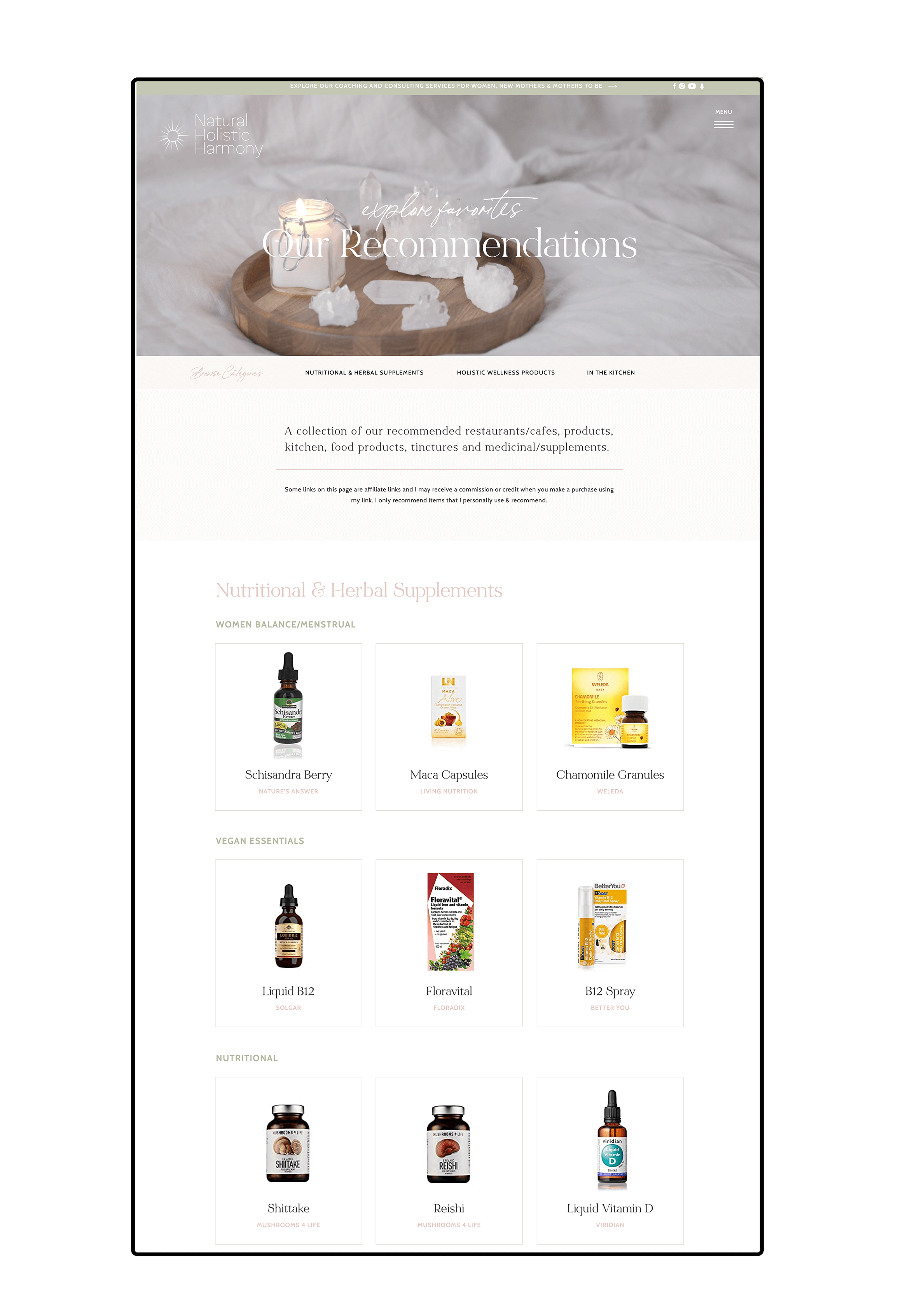 Health Coach Website - Natural Holistic Harmony | createwithdanielle.com