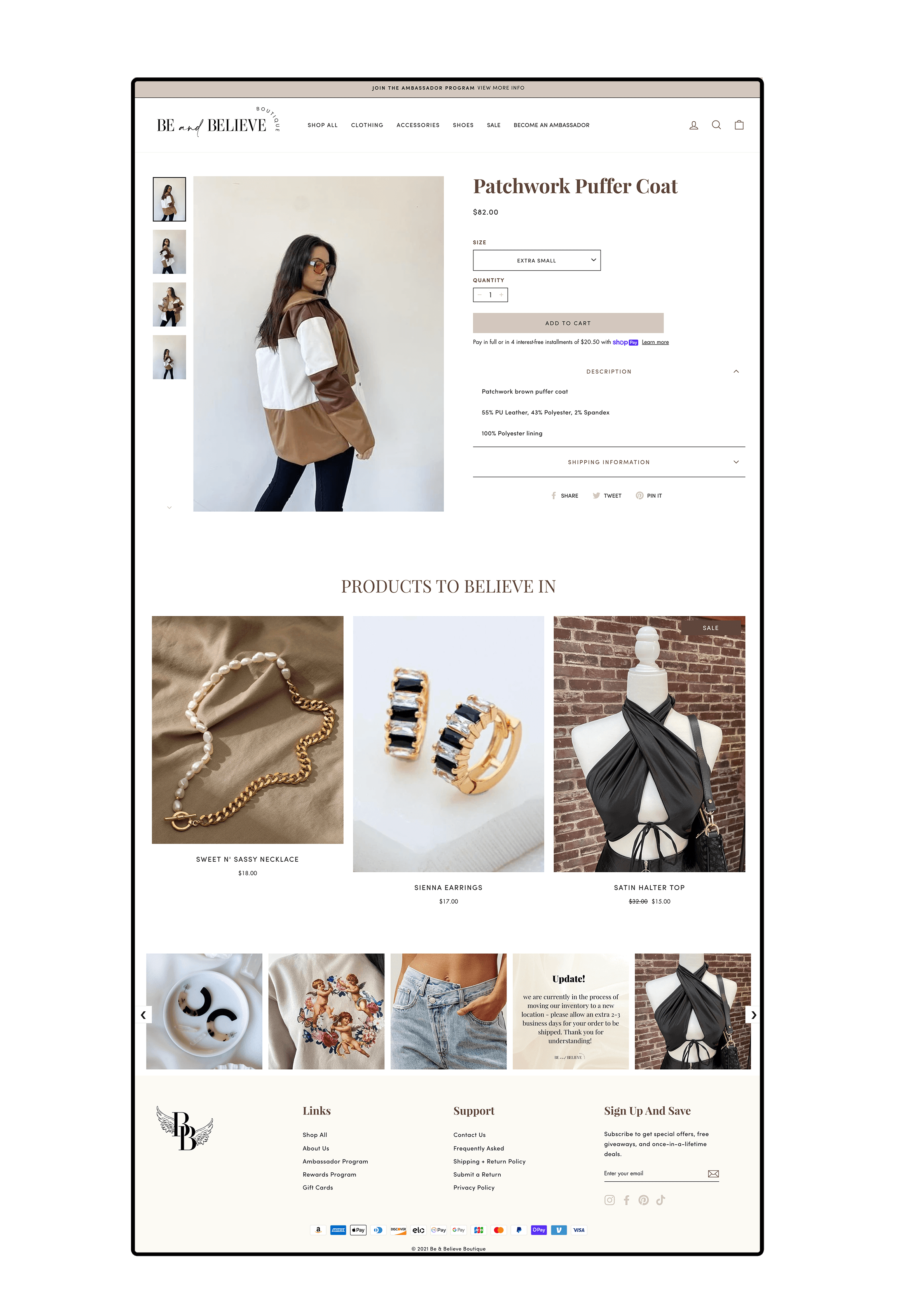 Shopify Clothing Boutique Website Design - Be & Believe | CWD