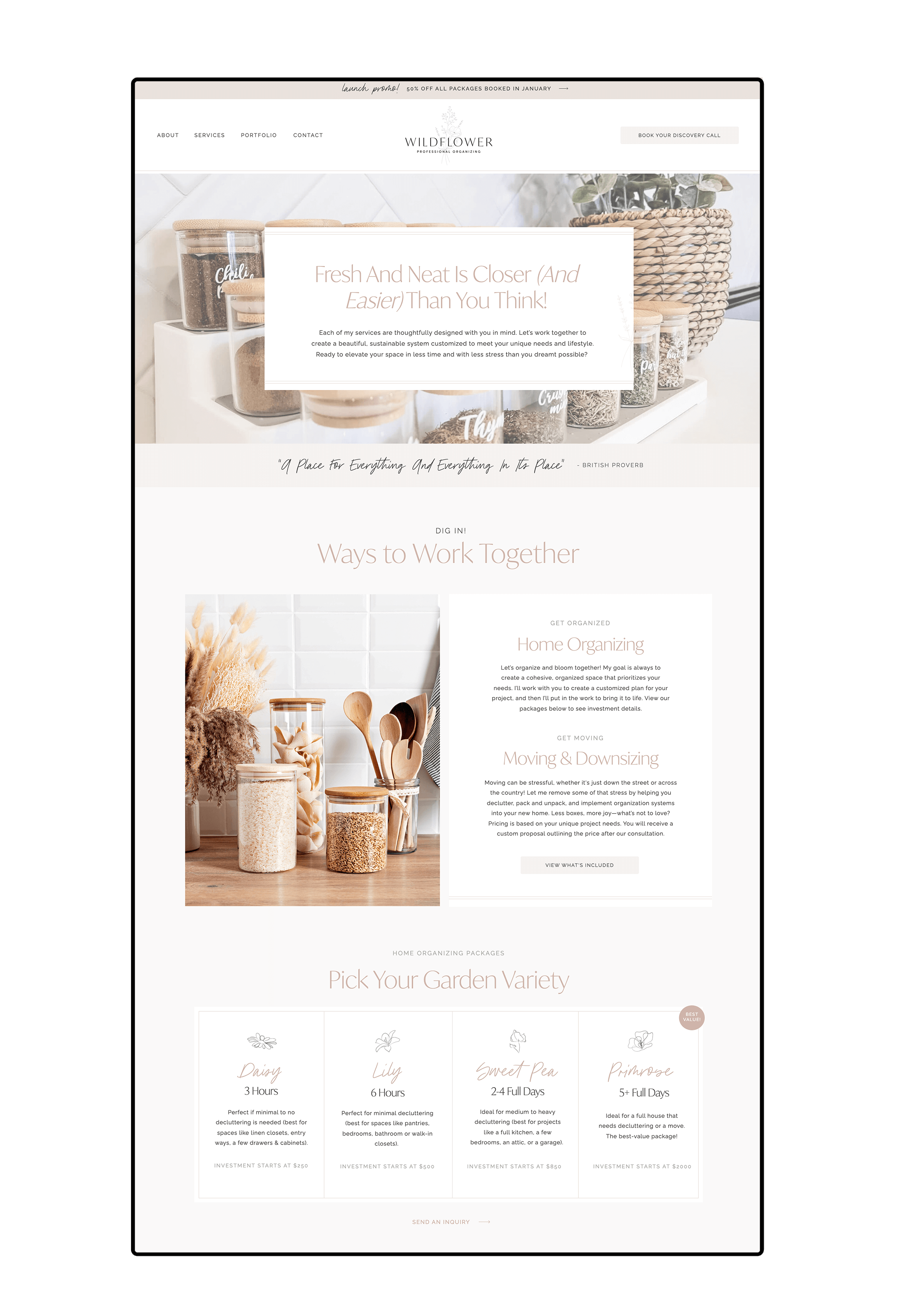 Professional Organizer Showit Website Design - Wildflower | CWD